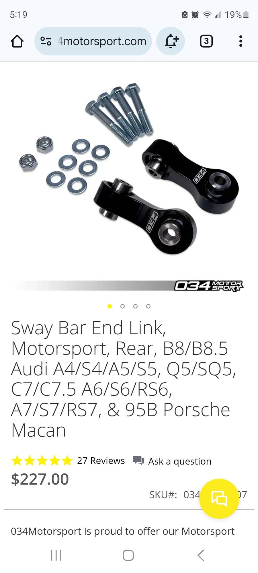 Set of 034 motorsports rear sway bar links - AudiWorld Forums