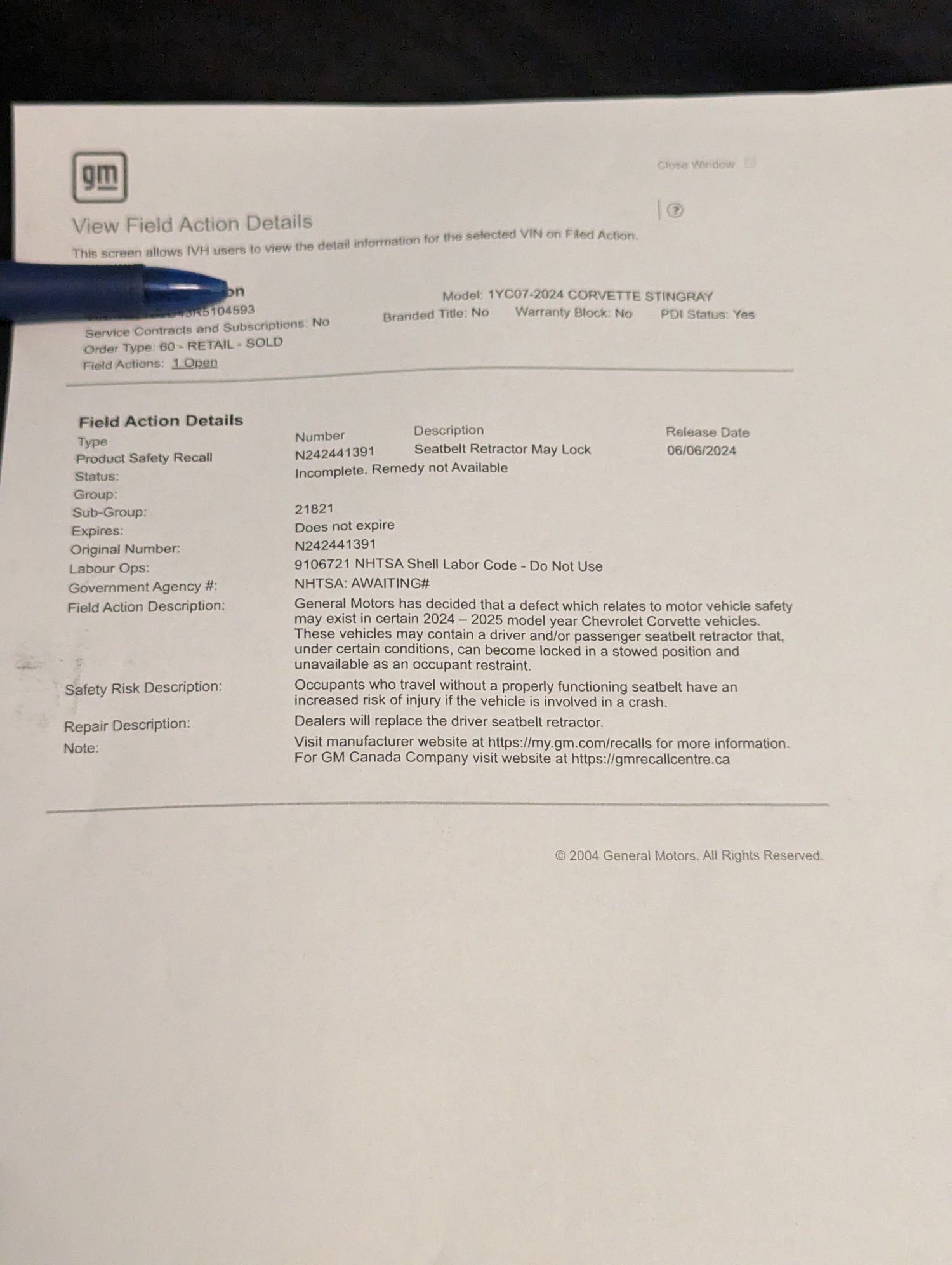 Seat Belt Recall - CorvetteForum - Chevrolet Corvette Forum Discussion