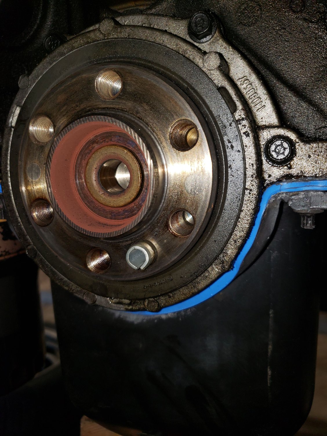 Rear main seal leak one piece pictures 1991 L98 ZF6 drop oil pan ...