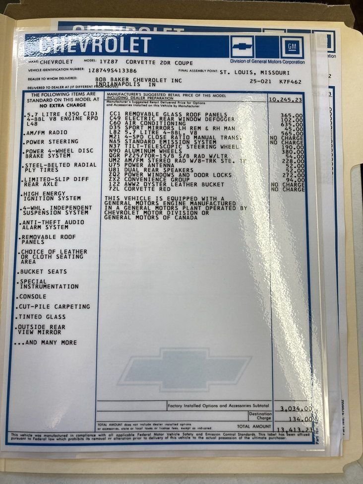 Reproduction window sticker recommendations - CorvetteForum - Chevrolet ...