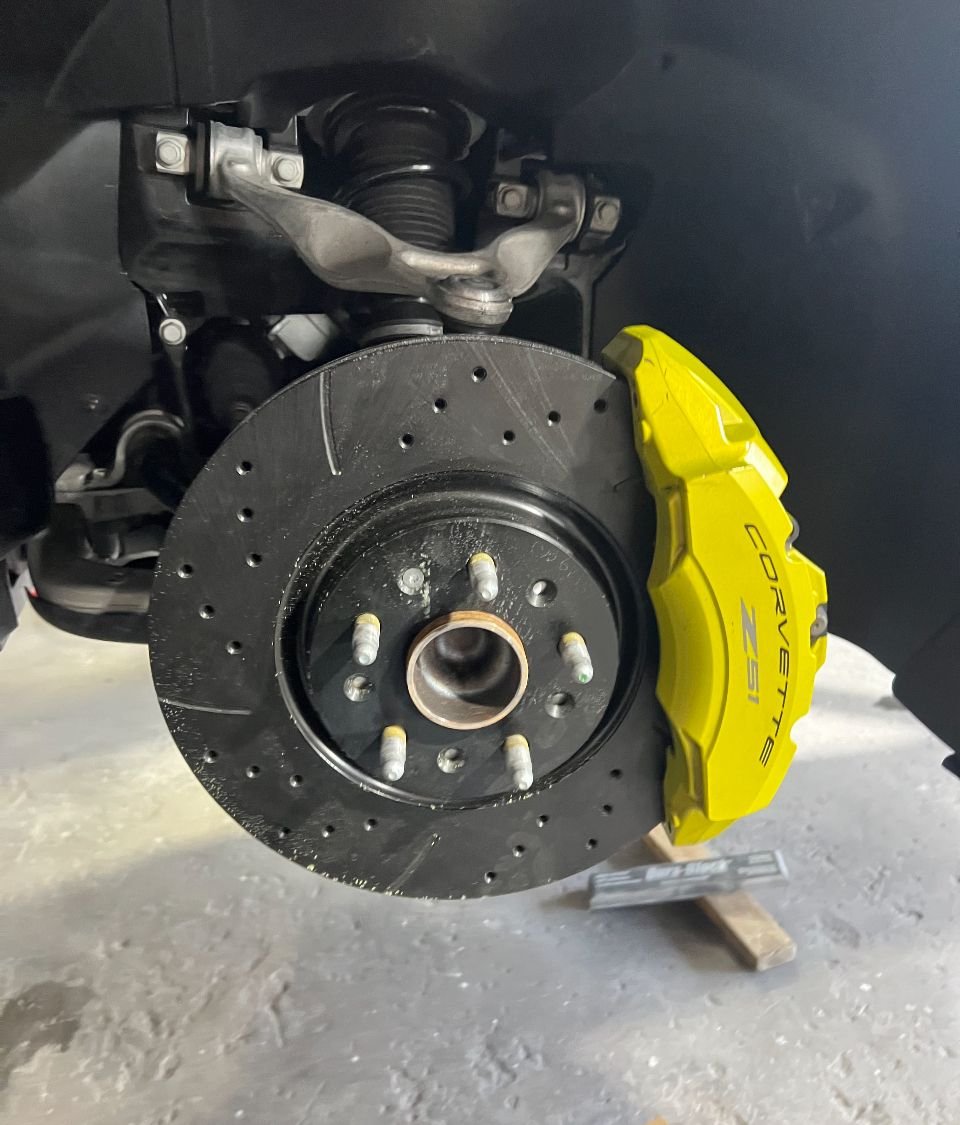 C8 painted calipers rapid blue installed drilled slotted rotors ...