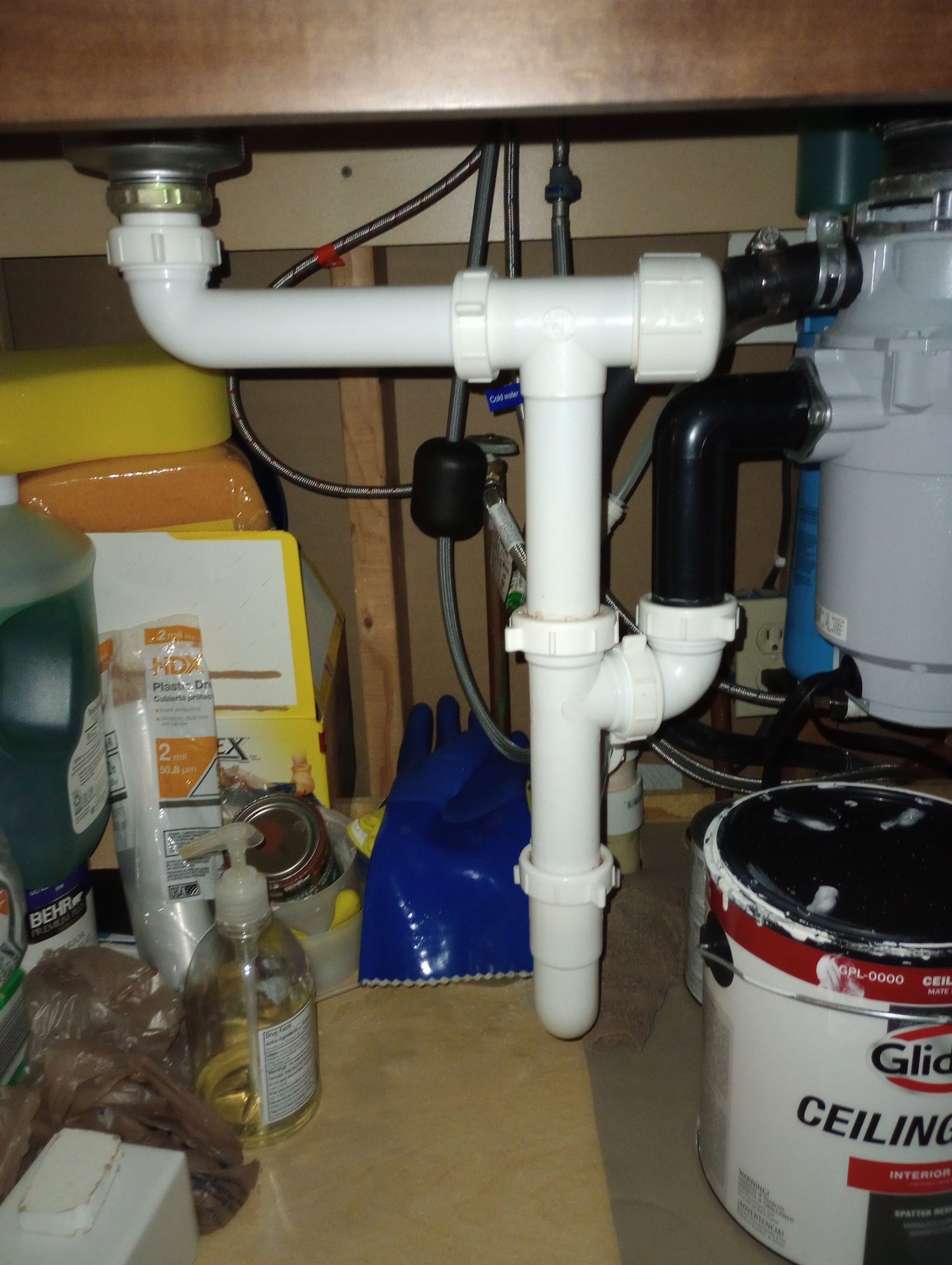 Under the kitchen sink S-Trap, plumbing, drain and AAV install ...