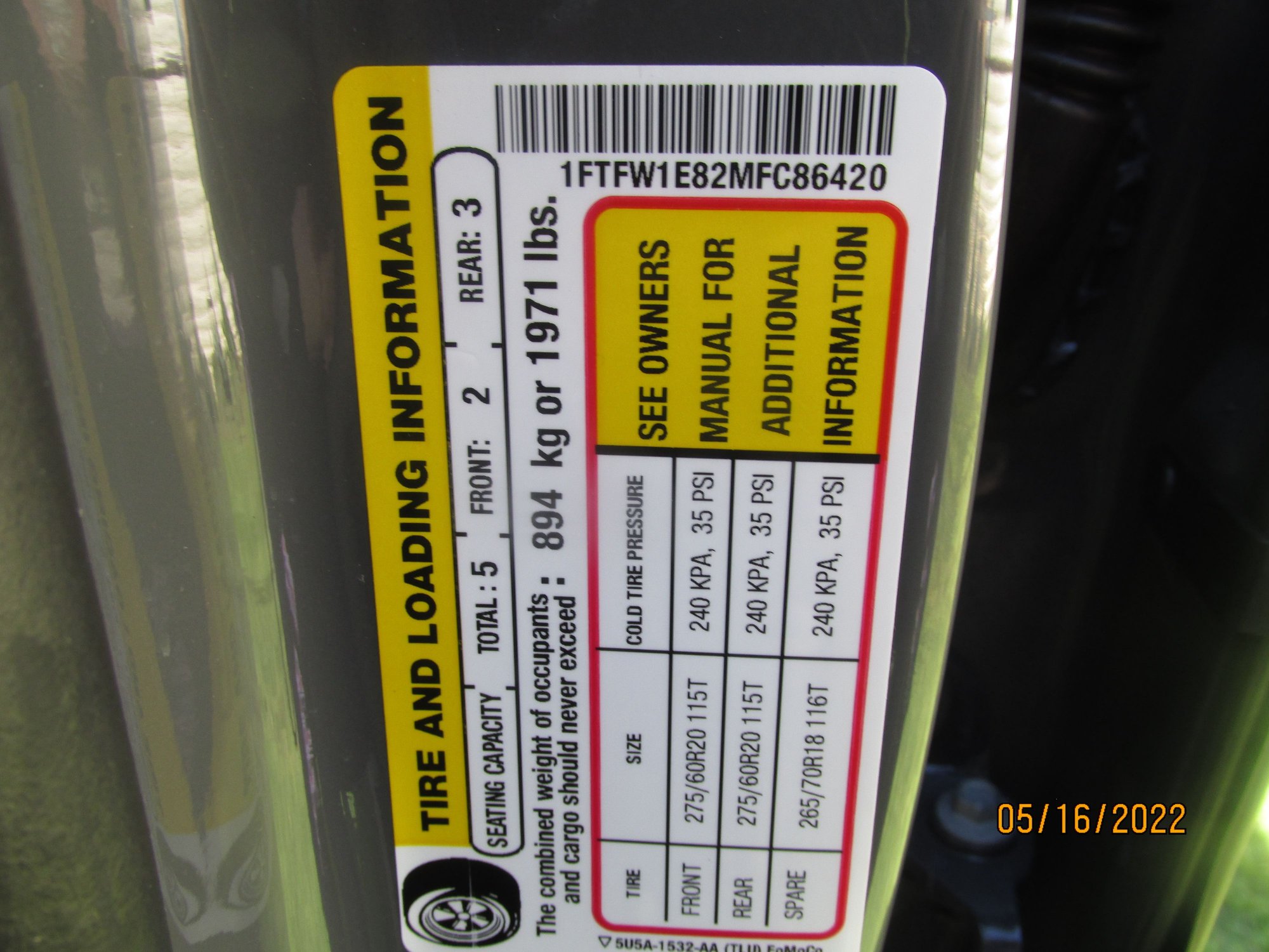 How to determine payload capacity without the door jam sticker - Ford ...