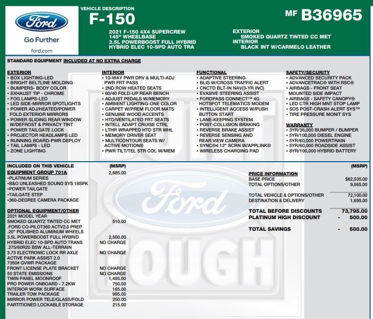Photos of 2021 Platinum Payload Stickers! - Page 2 - Ford F150 Forum ...