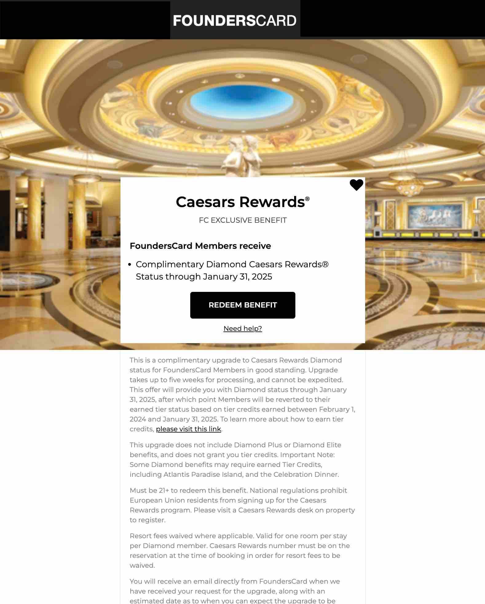 Caesars (Total Rewards) Diamond Status from FoundersCard - Page 116 ...