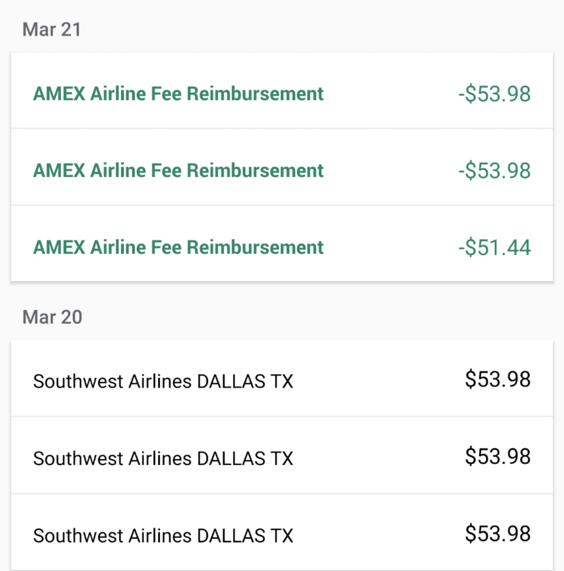 Airline fee $250/$200/$100 reimbursement reports: WN (Southwest) only ...