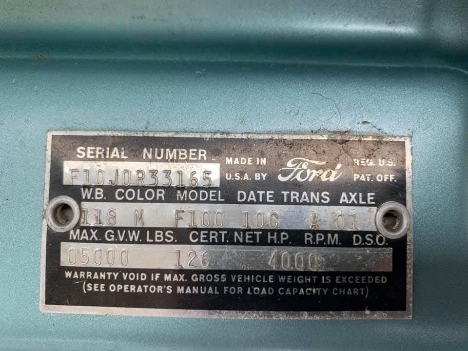1960 F100 Vin Plate Decode - Ford Truck Enthusiasts Forums